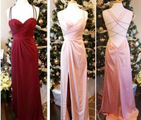 V Neck Prom Dress,cross Back Prom Dress,slit Dress,sexy Long Evening ...