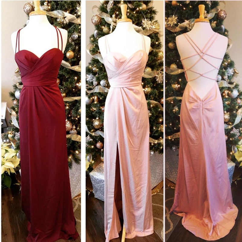 V Neck Prom Dress,cross Back Prom Dress,slit Dress,sexy Long Evening ...