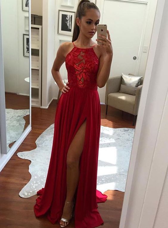 Unique Red Chiffon Long Prom Dress, Red Evening Dress on Luulla