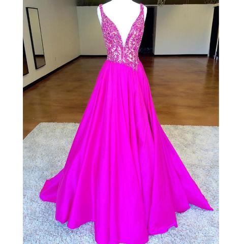 Charming Deep V Neck Beaded Top Elegant Long Evening Prom Dresses on Luulla