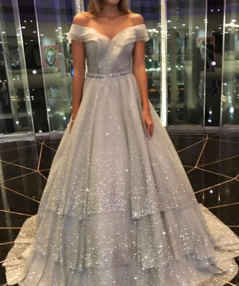 Silver Prom Dress, Prom Dresses 2018, Prom Dress, Sparkly Prom Dress, A ...
