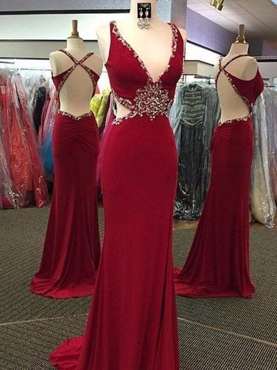 Dark Red Prom Dresses,backless Prom Dress,long Prom Dress,sexy Prom ...